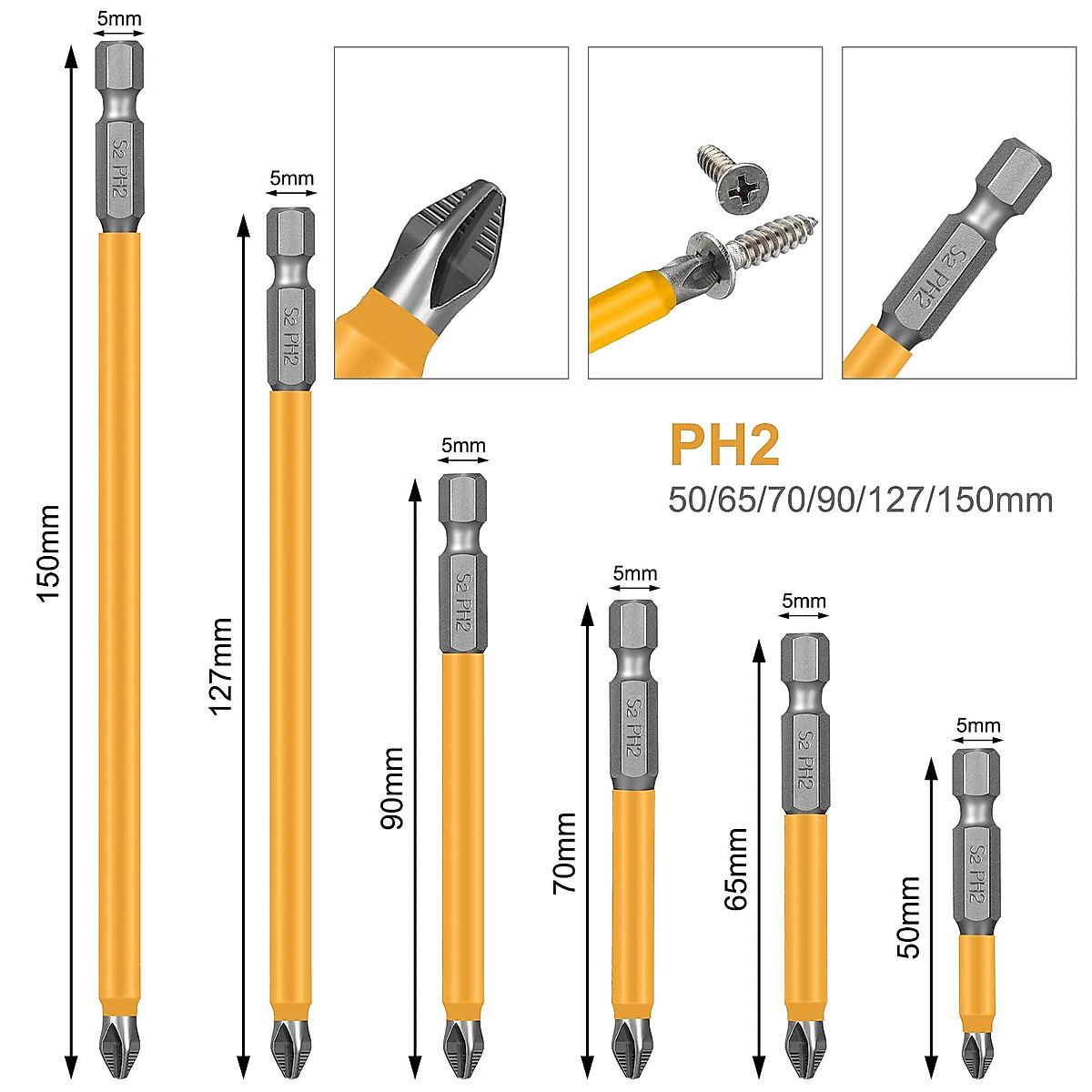 14 Pcs Magnetic Anti Slip Screwdriver Bits Set Magnetic Drill Bit Set Impact Driver Bit Set 1/4 Inch Hex Shank Cross Impact Driver Accessories for Power Tool, PH2(Orange)