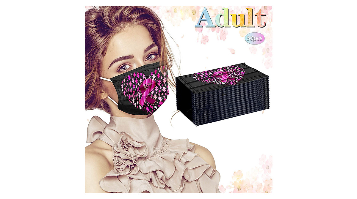 Fortry 50PCS Pink Ribbon Face Masks for Breast Cancer Awareness
