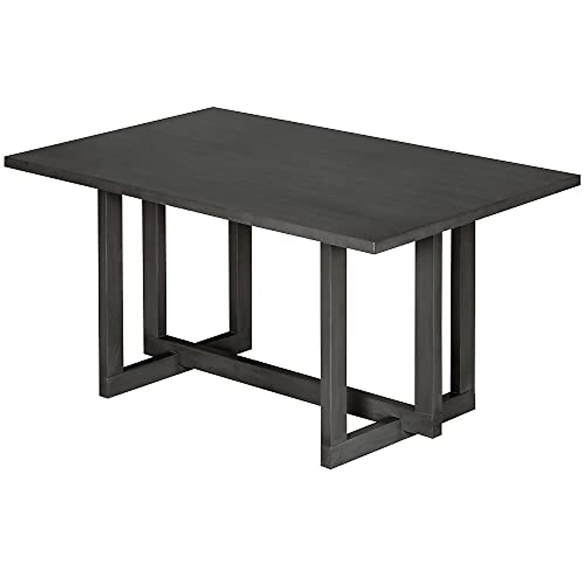 KoiHome Retro Support Design, 4 Chairs with Soft Cushions and a Wood Bench, Kitchen Home Room/Restaurant Furniture (Gray), 6-Piece Dining Table Set with H-Shaped Legs