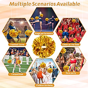 4Pcs Metallic Cheerleading Pom Poms, Creatiee 2 Pair Cheerleader Cheering Squad Pompoms for School Sports Dance Games Team Spirit Cheer (Gold)