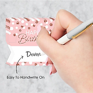 Big Dot of Happiness Pink Rose Gold Birthday - Happy Birthday Party Tent Buffet Card - Table Setting Name Place Cards - Set of 24