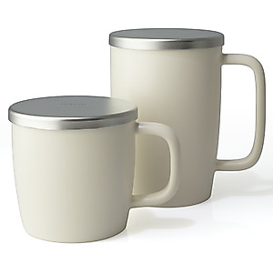 FORLIFE Dew Satin Finish Brew-In-Mug with Basket Infuser & Stainless Lid 11 oz. (Natural Cotton)