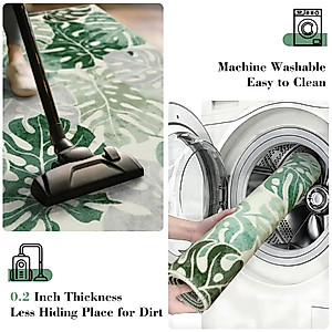 Wonnitar Monstera 3x5 Washable Rug,Sage Green Leaf Area Rugs for Bedroom,Non-Slip Living Room Throw Rug Entry Mat,Low Pile Faux Wool Indoor Carpet for Kitchen Bathroom Office
