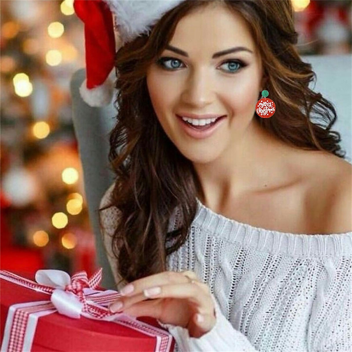 Dreuyet Christmas Earrings, Fun Christmas Dangle Earrings for Women Xmas Rainbow Christmas Tree Acrylic Drop Dangle Earrings Holiday Jewelry Gift (Red Merry Christmas)