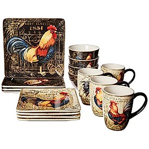 Certified International Gilded Rooster Dinnerware.Tabletop, One Size, Multicolor