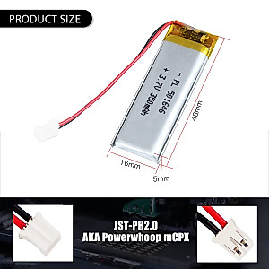AKZYTUE 3.7V 350mAh 501646 Lipo Battery Rechargeable Lithium Polymer ion Battery Pack with JST Connector