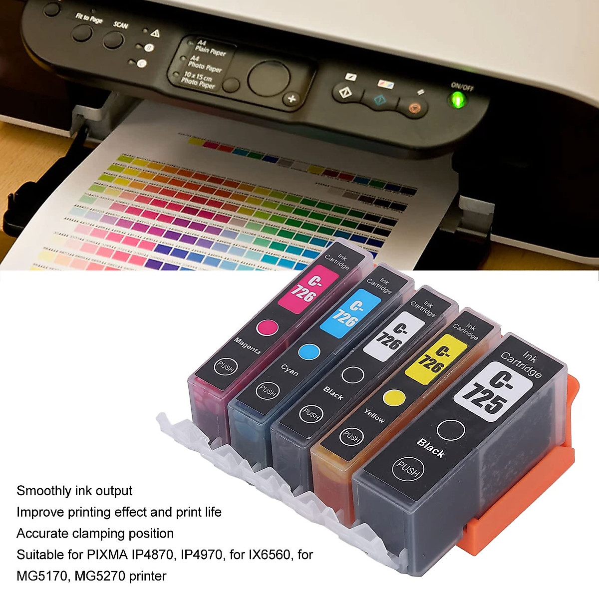 Printer Cartridge Ink Cartridge with Ink for PIXMA IP4870 IP4970 IX6560 Printer (BK BK C M Y 5 Colors)