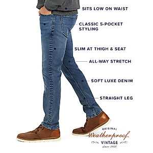 Vintage Men's Jeans - Weatherproof | Super-Soft Denim Jeans | Light Blue & Black Slim Fit Stretch Jeans - Size 36W x 30L