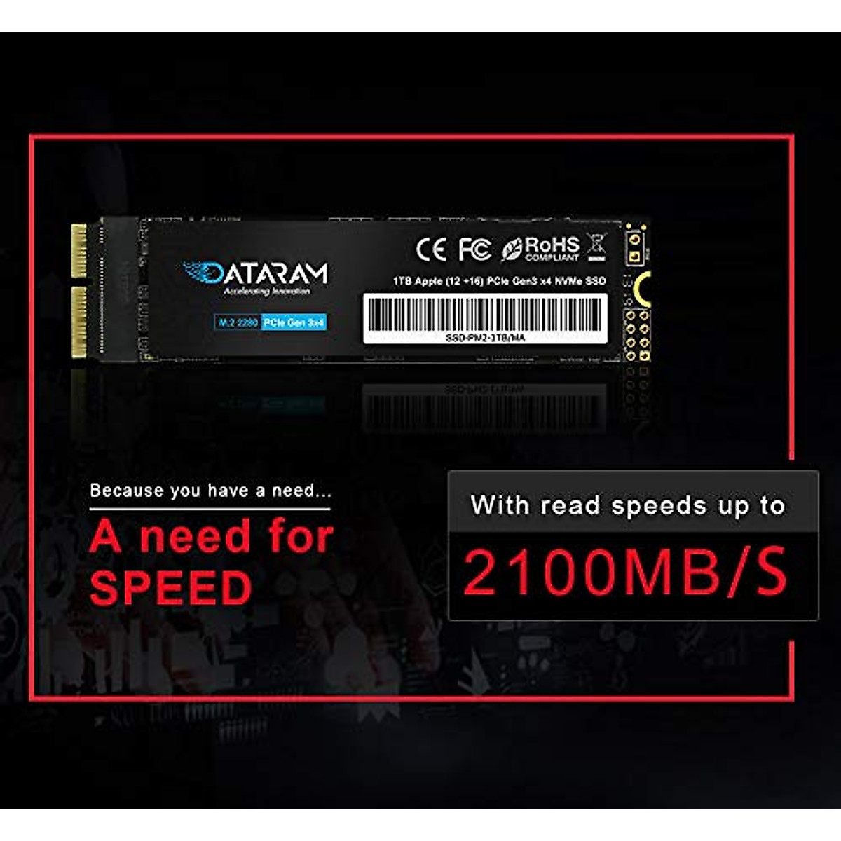 Dataram 1TB M.2 M-Key PCIe NVMe SSD for 2013-16 MacBook, Mac Pro, Air, Mini, iMac