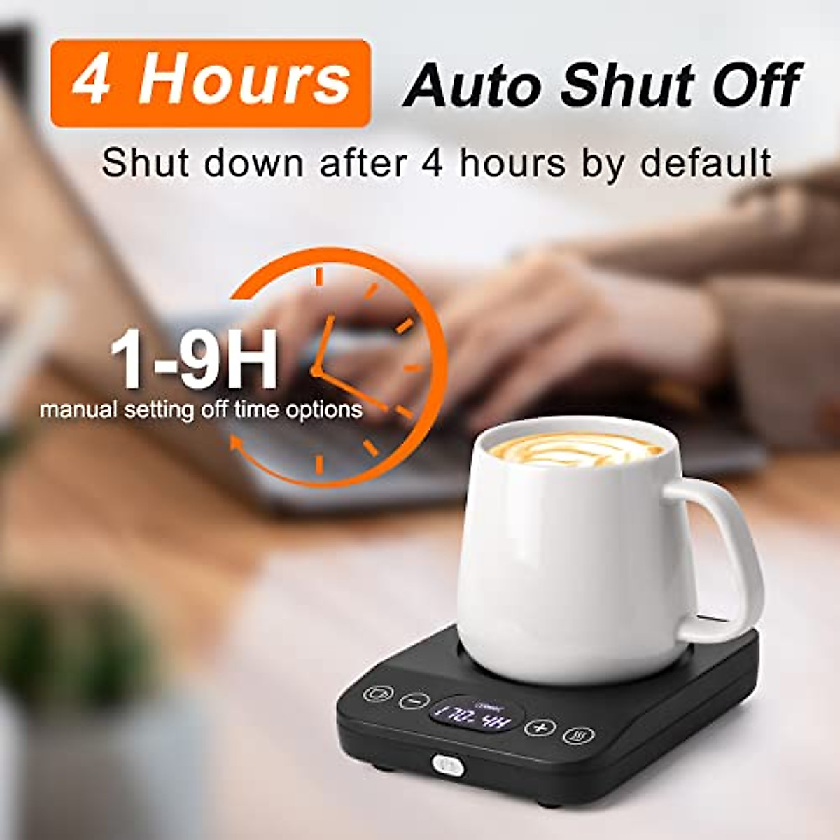 Feify Coffee Mug Warmer，Electric Coffee Warmer for Desk Home Office, Auto On/Off Gravity-Induction Smart Cup Warmer with 9 Temperature Setting，1-9 Timer Beverage Warmer Plate for Candle Milk Tea Black
