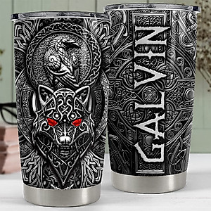 Personalized Wolf Tumblers Viking 20oz 30oz Tumbler with Lid Gift for Men Dad Son Father Husband Christmas Birthday