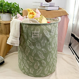 Mziart Large Foldable Laundry Basket Organizer, Collapsible Laundry Hamper Fabric Clothes Toy Storage Basket Nursery Hamper Storage Bin for Household Bedroom, Bathroom, College Dorm (Small White Leaf)