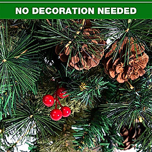 AsterOutdoor Pre-lit Christmas Tree 4ft Artificial Potted Fir with Lights Holly Berries Pine Cones Stands for Indoor Porch Table, Xmas Holiday Decoration, Easy Assembly