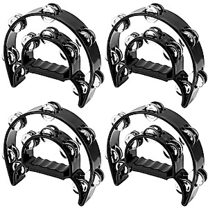 JOIKIT 4 Pack 9 Inch Double Row Tambourine, Half Moon Musical Tambourine, Metal Jingles Hand Held Percussion for Adults, Church, Party, KTV, Bar, Gift, Black