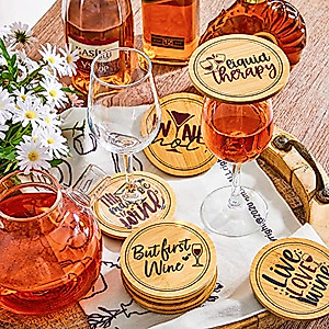 Tessco 8 Pcs Wine Glass Covers Funny Wood Drinking Glass Covers to Keep Bugs out Bamboo Water Glass Toppers Keeps Debris out for Party Wine Accessories Housewarming Gifts