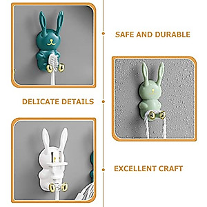 Cabilock 4pcs Adorable Rabbit Nail Free Hook Wall Coat Hanger Rabbit Wall Hooks Umbrella Holder No Punching Key Hook Bathroom Hooks Adhesive Cable Organizer Abs Child Key Chain Wall-Mounted
