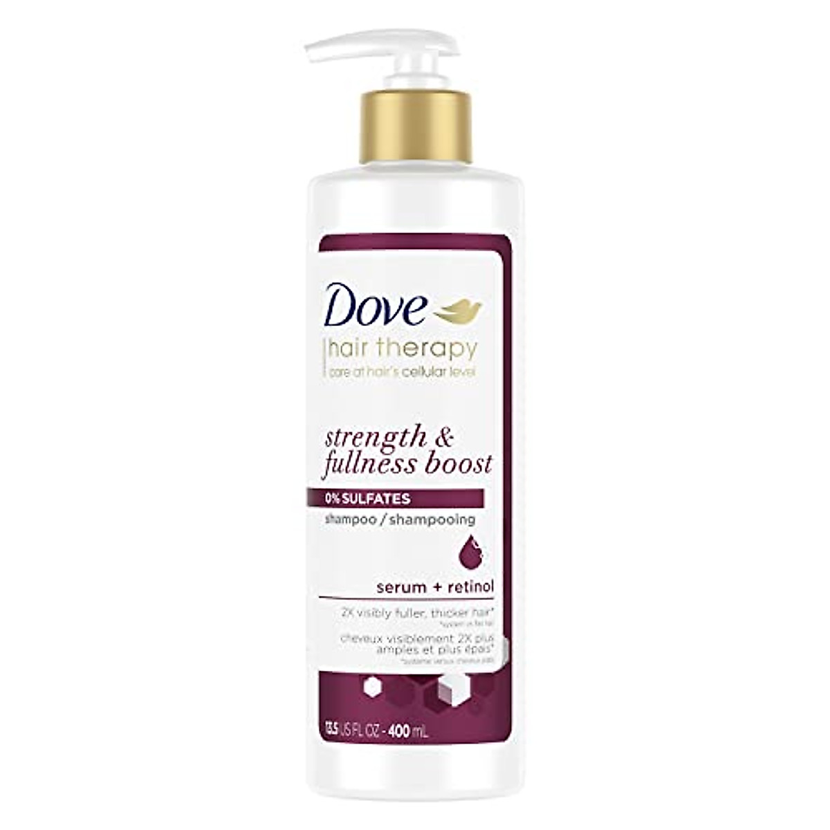 Dove Hair Therapy Shampoo For Thin, Fine Hair Strength and Fullness Boost Sulfate Free Shampoo for 2X Visibly Fuller, Thicker Hair 13.5 oz