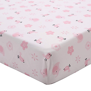 Brandream Pink Grey Elephant Crib Bedding Sets for Baby Girls | 3 Piece Nursery Set | Crib Comforter, Fitted Crib Sheet, Crib Skirt Included with Exotic Floral Design