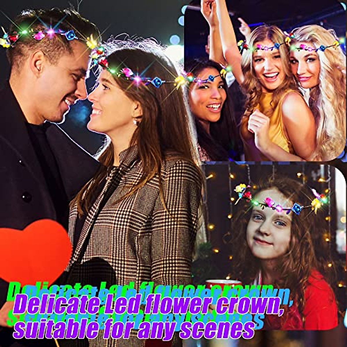 40 Pcs LED Flower Headband, Light up Flower Crown Garland Flower Headdress Floral Headpiece for Women Hair Accessories Birthday Wedding Party(Plum Blossom Style)