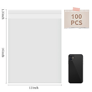 Nistar 100 Count 12x16 inches Cellophane Plastic Shirts Bags, Resealable Self Sealing Cello Bags for Clothing & T Shirts, Shoes, Jeans, Hoodies, Sweater, Dress, Gift Packaging on Retail