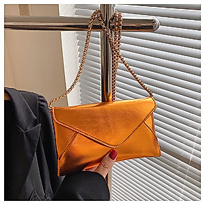Laser Gradient Messenger Bag, Fashionable Women Candy Color Tote Bag, Triangular Flap Envelope Bag, PVC Portable Shoulder Bag (Orange)
