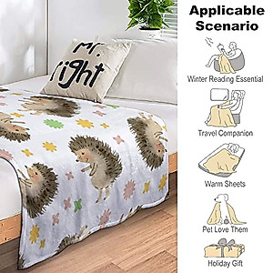 MIGWKOYR Cute Hedgehog Blanket Soft Cartoon Hedgehog Print Throw Blanket For Kids Adults Warm Flannel Fleece Bed Blanket For Couch Sofa Chair Office (Kids)