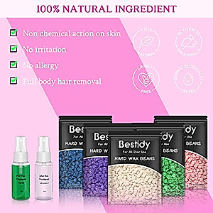 Bestidy Waxing Kit for Women and Men Home Wax Warmer with 5 Pack Hard Wax Beads Hot Wax Hair Removal for Brazilian Body Underarm Bikini Chest Legs Face Eyebrow