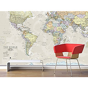 Maps International - Giant World Map Mural - Mega-Map Of The World Wallpaper - 91 x 62 - Classic colours