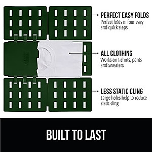 Gorilla Grip Shirt Folding Board, Easy Fast T-Shirt and Clothes Folder, Adult Clothing, Durable Plastic Organizer, Compact for Travel, Laundry Boards, Tshirt Flipfold Tool, Hunter Green