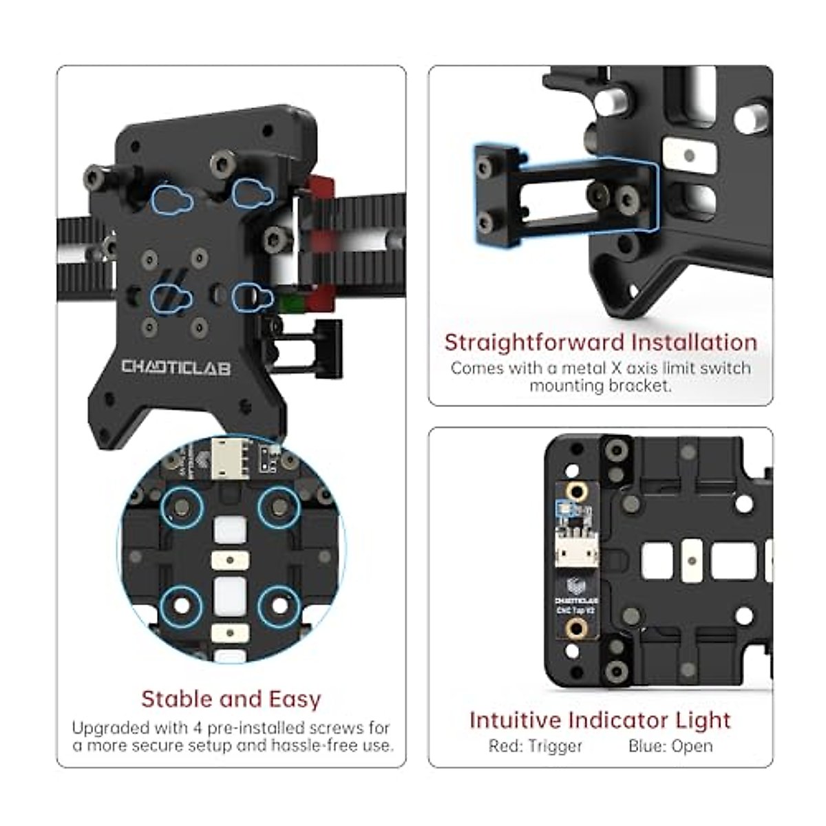 CHAOTICLAB Voron Tap V2.0, Voron CNC Tap Leveling Sensor for Voron2.4 R2 / Trident 3D Printers, All Metal CNC Machining, Support 5-24V, Only for MGN12 X-Axis, Black