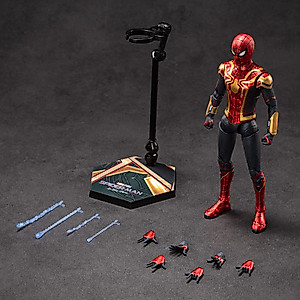 4KIDS.HOME ZDTOYS 10th Anniversary 7 Inch No Way Home Spiderman Collectible Action Figure Exquisite Painting 20 Joints Movable Iron Spiderman Toy (1/10 Scale) (Gold Red)