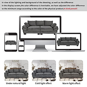 JIJIWANG 85.4" Corduroy Fabric Couch,Modern Curved Sofa with 2 Decorative Throw Pillows,Modern 2-Seat Loveseat Sofa Corduroy Fabric Couch for Small Space Living Room,Bedroom, Apartment,Gray