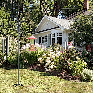 Double Shepherds Hook for Outdoor,78 Inch Bird Feeder Pole with 5 Prongs Base,Adjustable Heavy Duty Garden Hanging Holder for Hanging Plant,Solar Light,Weddings Decor,Hummingbird Feeder（1 Pack）