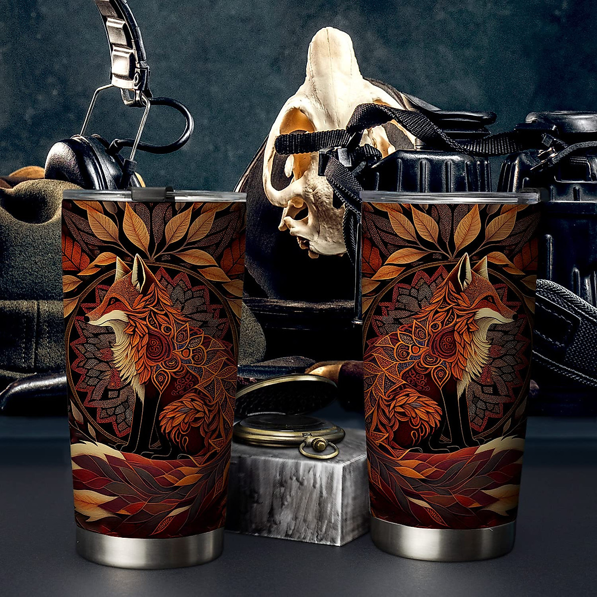 20oz Autumn Fox Mandala Gifts for Fox Lovers, Gifts for Her Unique Birthday Gifts for Women, Daughter, Sister, Friends, Inspiration Gifts for Women, Fox Tumbler Cup, Travel Coffee Mug with Lid