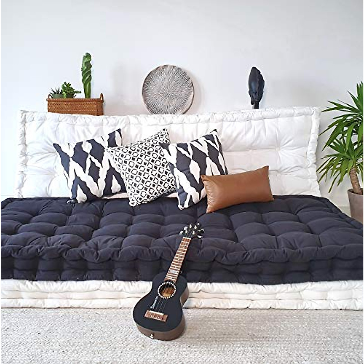 Throw Pillow Covers 18x18. Black and White Geometric Decorative Boho Throw Pillows Set of 4, For A Modern Living-Room Chic Accent. 100% Cotton & Faux Leather Lumbar Pillow For Couch or Bed…