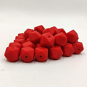30pcs Scarlet Red Color 14mm Hexagon Silicone Focal Beads for Pen Silicone Geometry Spacer Beads for Keychain Mom Woman Jewelry Craft Making