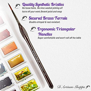 Rigger Paint Brush Detail Set. 4pc Size 1 Miniature Paint Touch Up Small Brushes Kit. Artist Pinstriping Brush Best for Acrylic Painting Warhammer 40K, D&D Military Scale Models, Oil, Watercolor Art