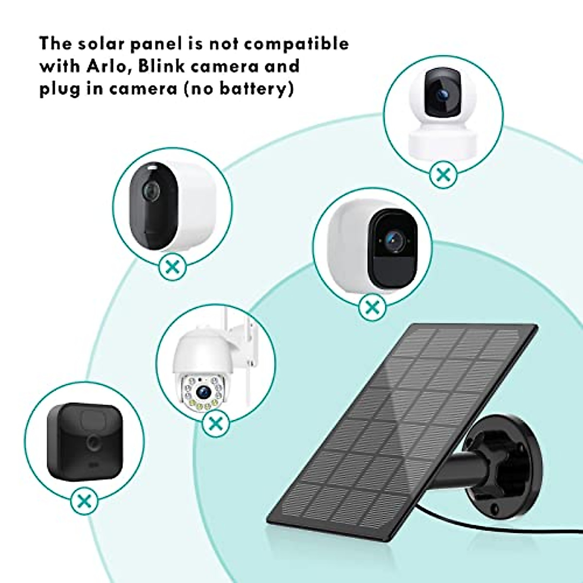 Solar Panel for Wireless Outdoor Security Camera Compatible with DC 5V Rechargeable Battary Powered Surveillance Cam, Continuous Solar Power for Camera(No Camera)