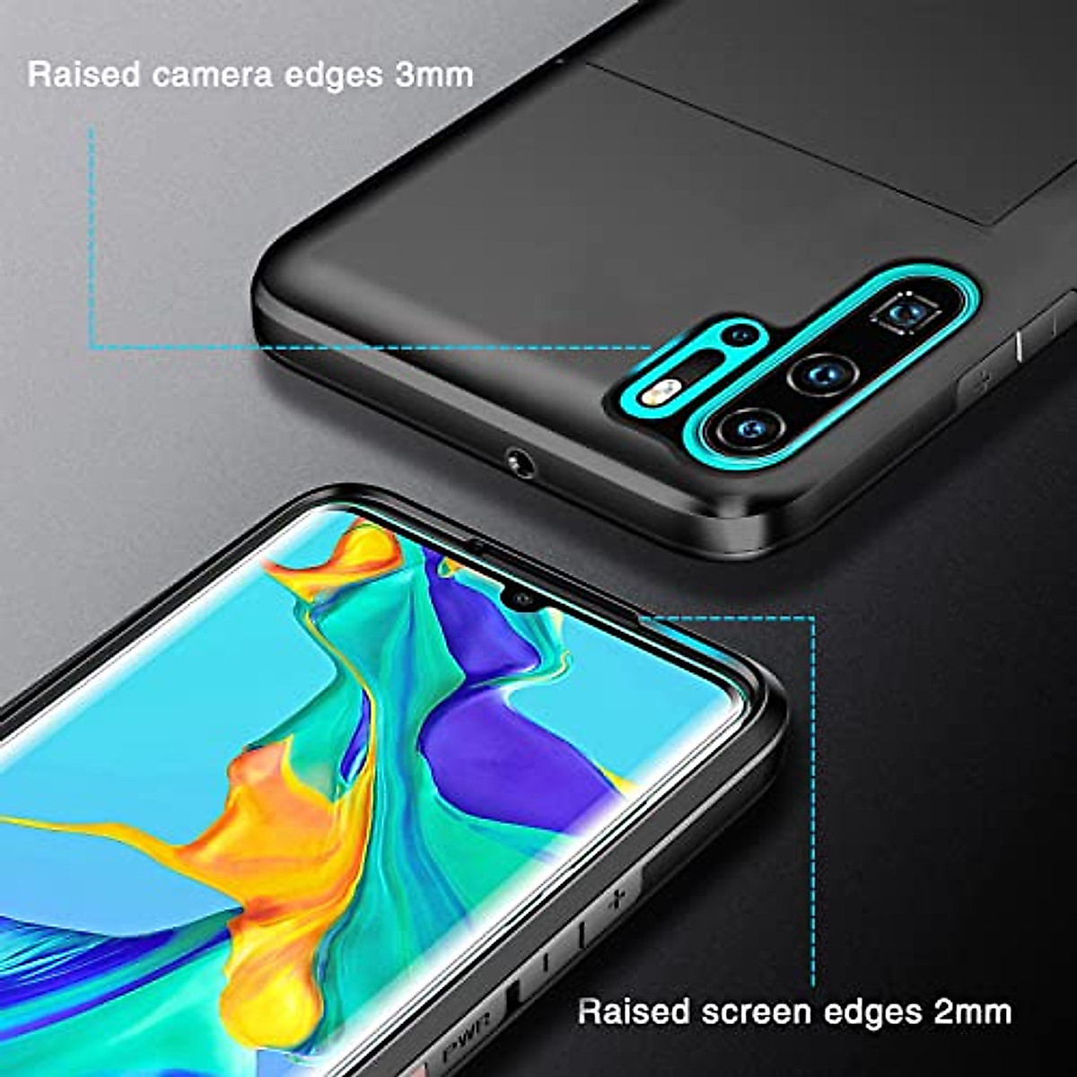 Asuwish Phone Case for Huawei P30 Pro with Tempered Glass Screen Protector and Credit Card Holder Wallet Cover Hard Hybrid Cell Accessories Hawaii P30Pro P 30 Pro30 Women Men Black
