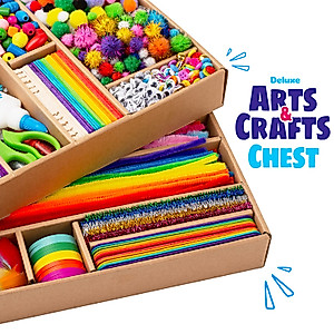 Blue Squid Arts & Crafts Chest - 3000+ pcs Deluxe Craft Supplies Box, 2 Drawers, 18 Compartments, Sturdy Handle - Art Crafting Kit Christmas Gifts for Kids, School Supply for Ages 4 5 6 7 8 9 10 11 12