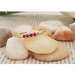 Dazzlingrock Collection Round Ruby & White Diamond Anniversary Wedding Band Stackable Ring for Women in 18K Yellow Gold, Size 7