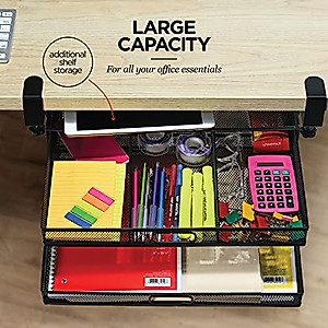 Under Desk Drawer Organizer Clamp-On, Mesh Metal Desk Drawer Attachment, 2 Drawer Slide Out, On Desk Or Under Desk Organizer For Office Supplies & Home Essentials