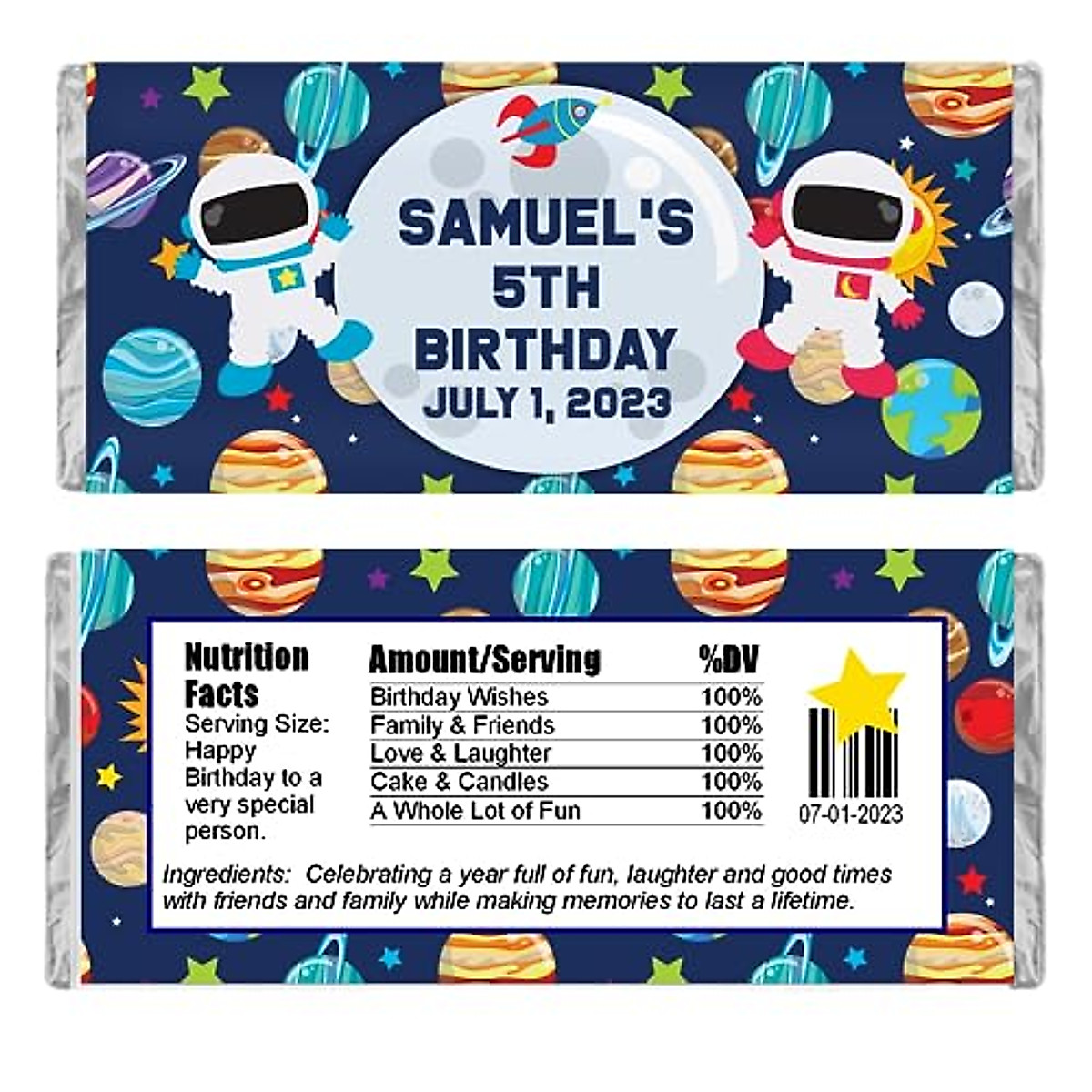 Out of This World, Personalized Candy Wrappers for Chocolate, Space Party Favors, Pack of 20 Custom Hershey Bar Labels