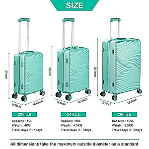 PINPON Luggage Sets 3 Piece, Expandable Hard Luggage Sets with TSA Lock, Carry On Luggage with Double Spinner Wheels for Women Men, Travel Suitcase Lightweight (20/24 / 28, Green)