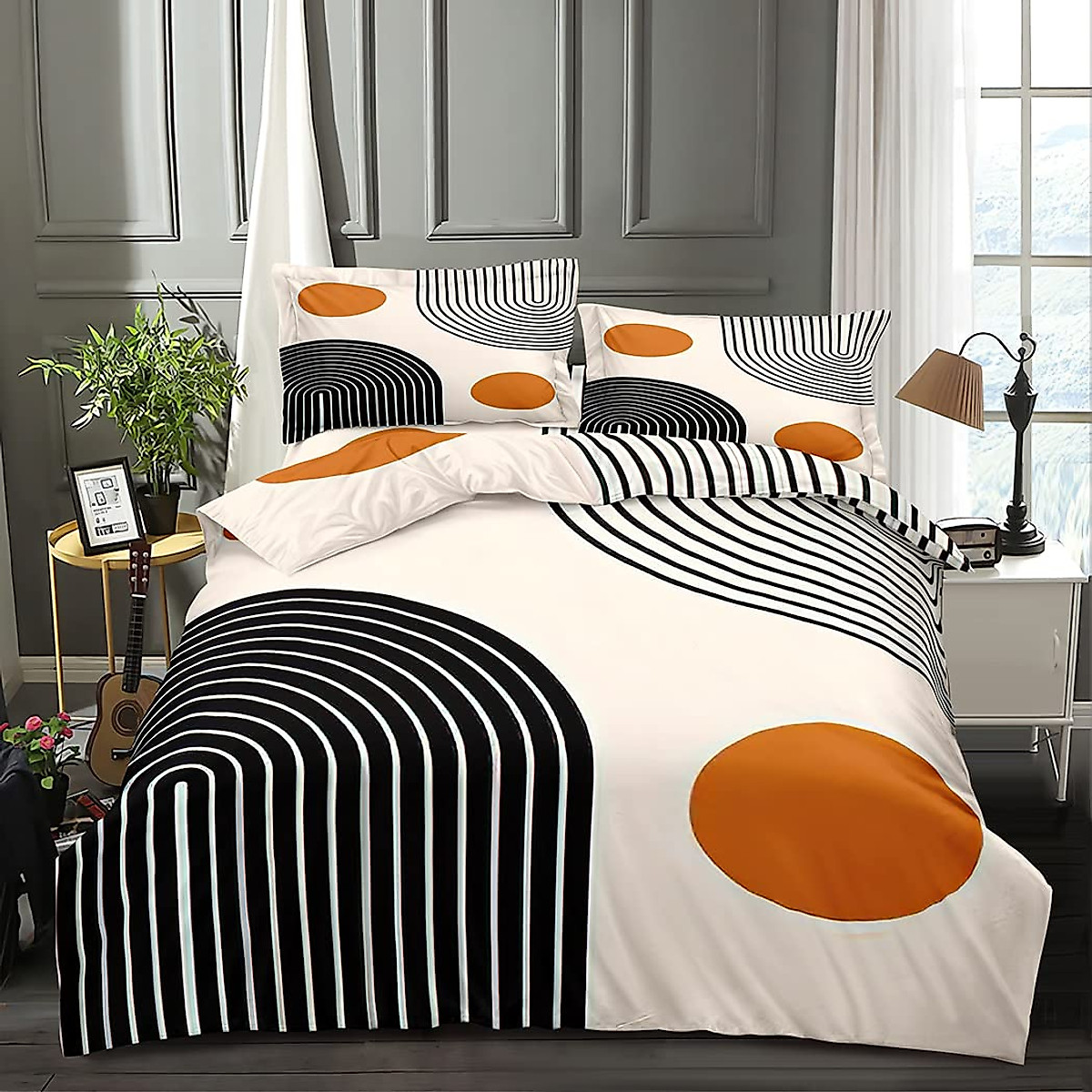 Mid Century Modern Duvet Cover Set Twin Include 1 Duvet Cover 2 Pillowcases Abstract Geometric Balance Shapes Rainbow Sun Circles Boho Comforter Cover Microfiber Soft Bedding Sets