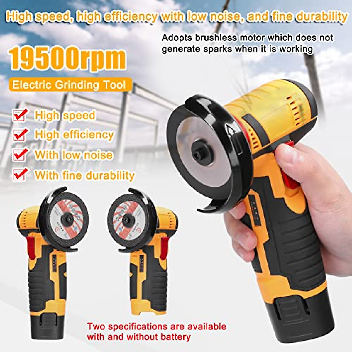 Angle Grinder, Geevorks Mini Angle Grinder 12V 19500RPM, Electric Grinding Tool for Cutting Polishing Ceramic Tile Wood Stone Steel, with 2 Cutting Disc/2PCS 1200mAh Battery