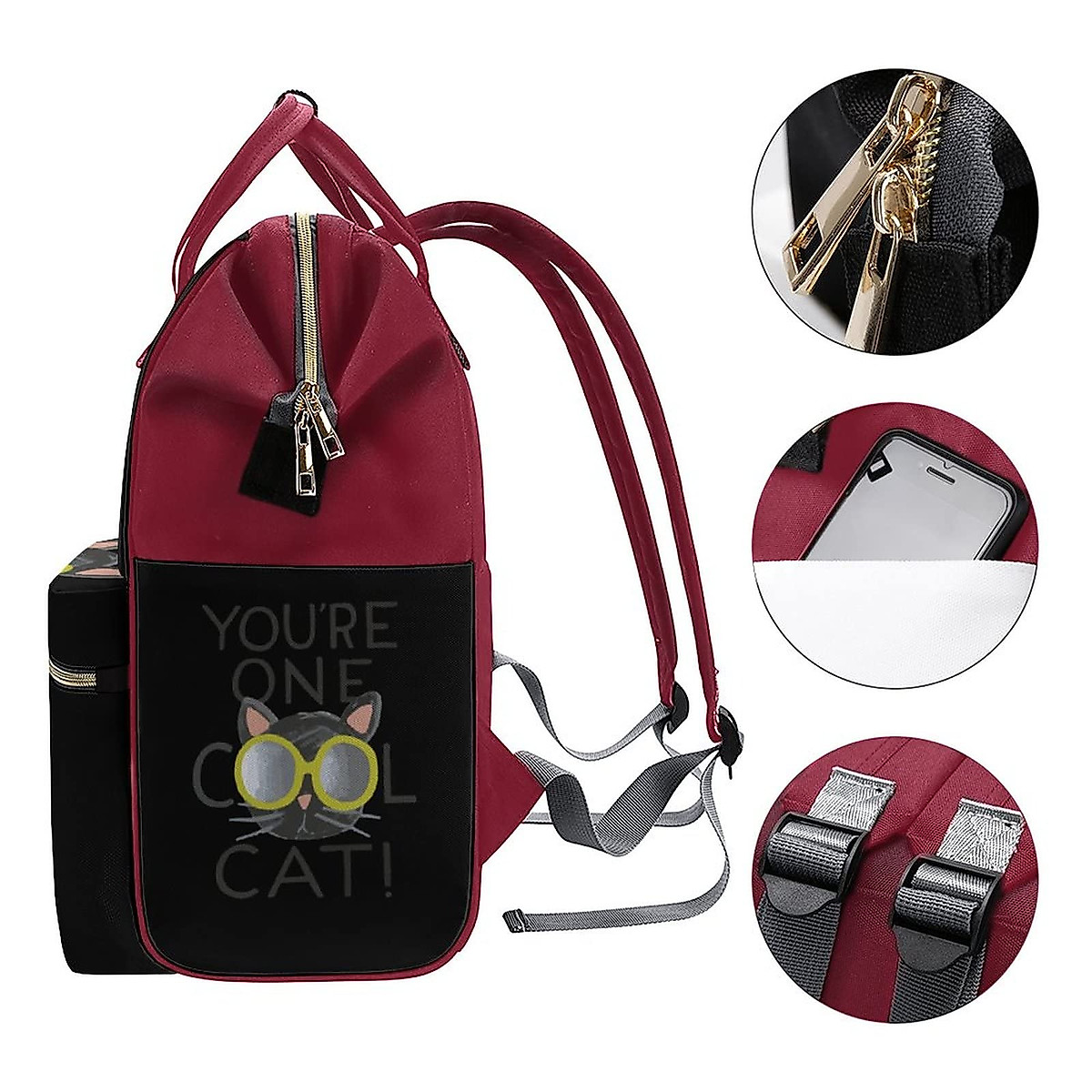 Sunglass Cool Cat Diaper Bag Backpack Large Capacity Mommy Bags Multifunction Nappy Bag Travel Back Pack Red-Style