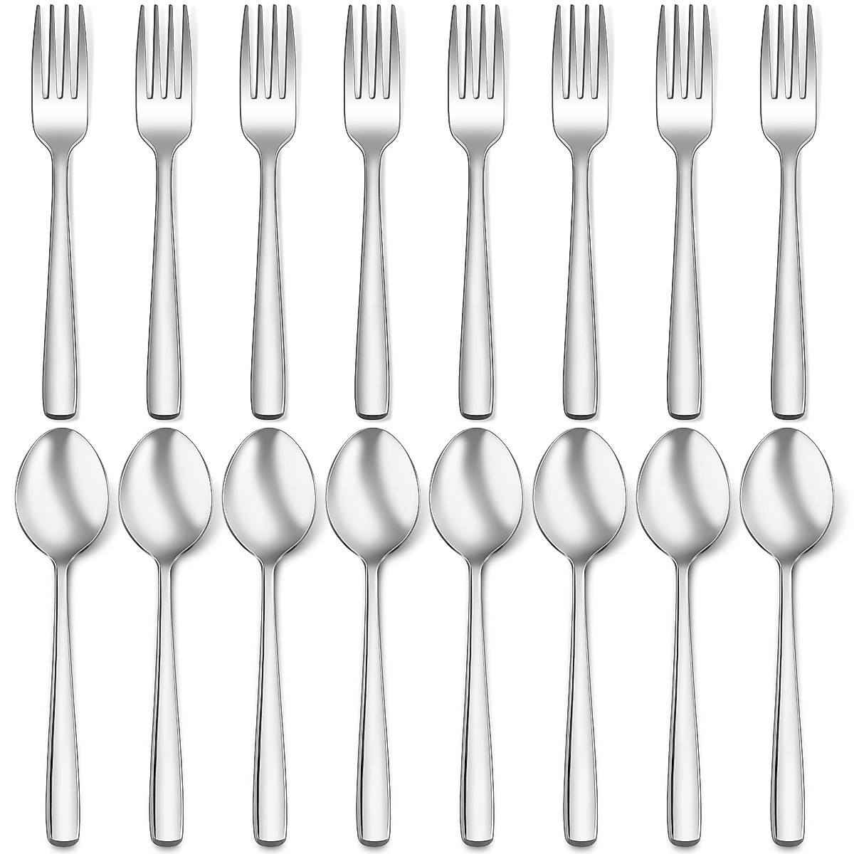 NETANY 16-Piece Forks and Spoons Silverware Set, 8 Dinner Forks and 8 Dinner Spoons, 18/8 Stainless Steel Flatware Cutlery Set, Mirror Polished, Dishwasher Safe