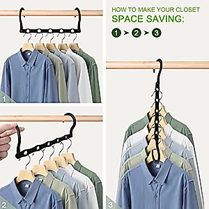 Graunton Space Saving Hangers, Magic Hangers for Closet Organizer and Storage, Smart Space Saver Sturdy Plastic Hangers with 5 Holes for Heavy Clothes, College Dorm Room Essentials (Black 6 Pack)