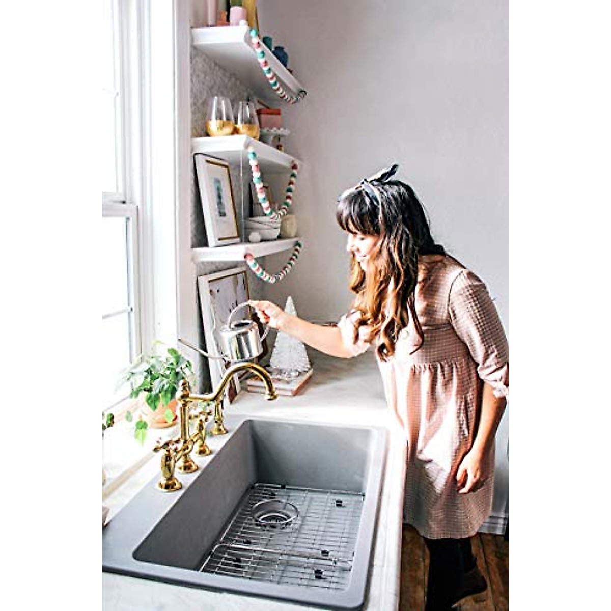 Kingston Brass KS3792AXBS Restoration Bridge Kitchen Faucet, 9", Polished Brass